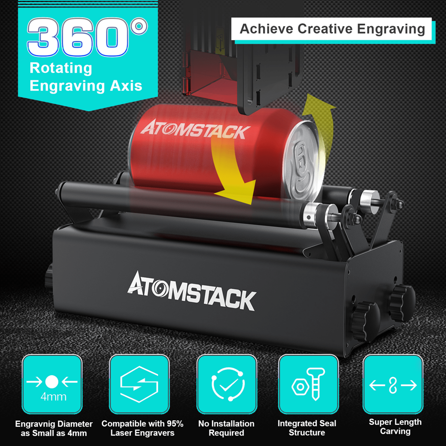 ATOMSTACK Laser Engraver Rotary Roller, Y-Axis Rotary Engraving Module ...