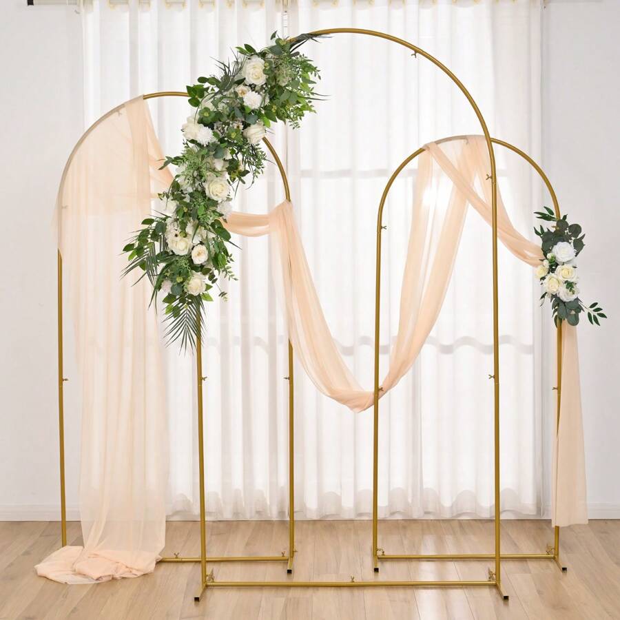 3Pcs Wedding Arch Backdrop Stand , Golden Balloon Metal Arch Frame For ...