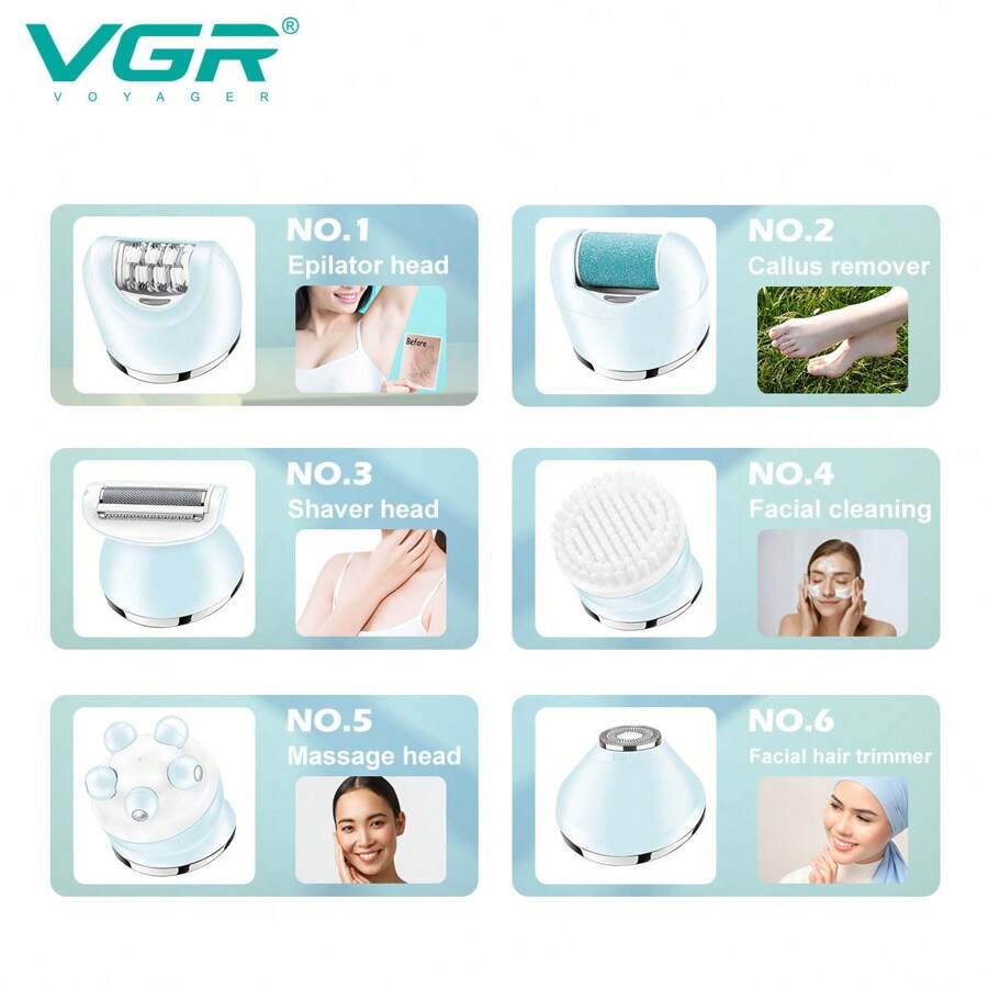 VGR IPX7 Women Waterproof 6in1 Grooming Kit Lady Shaver Epilator Rechargeable Foot Callus ...