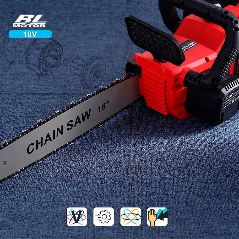 16-Inch 18V Brushless Rechargeable Electric Chainsaw Dual Battery ...
