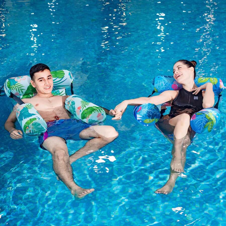 Pool Chair Float - 2 Pack Inflatable Pool Float For Adults Green Plants Floating Pool Chair ...