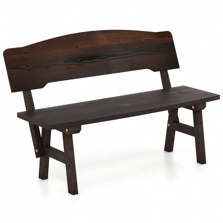 Outdoor Patio Bench, Spruce Wood Garden Bench With Inclined Backrest, 2 ...