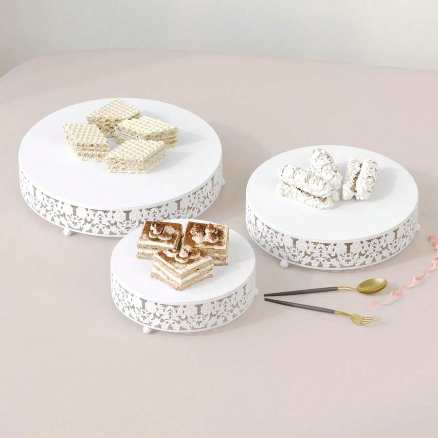 White Floral European Style Wedding Decorative Round Cake Stand, Iron ...