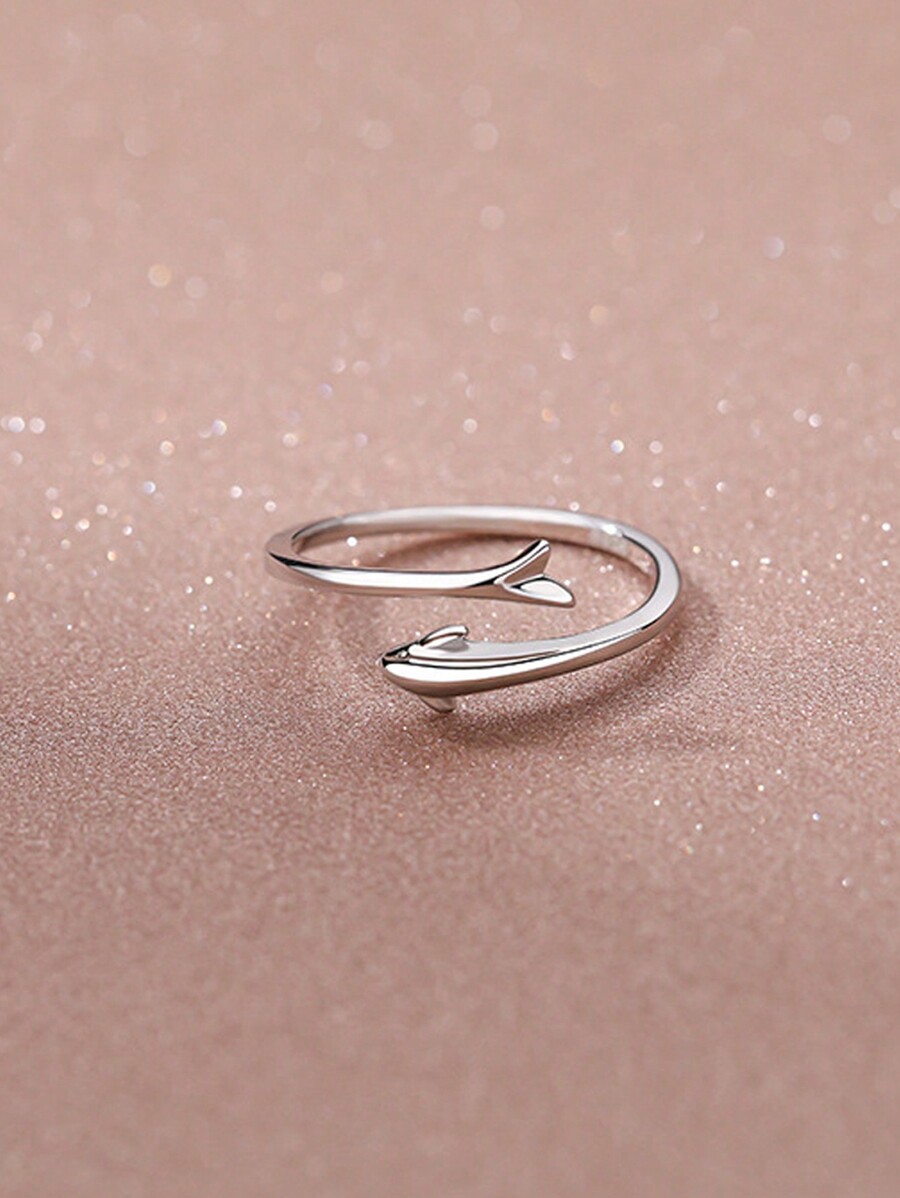 One Copper Dolphin Ring Tail Fingertip Ring For Women, Simple Open Ring ...
