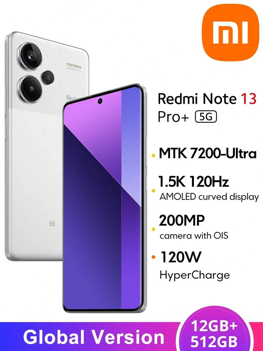 Xiaomi Mi Redmi Note 13 Pro Plus 5G 全球版 12GB+512GB 智能手机 超清 200MP 摄像头，配备 ...