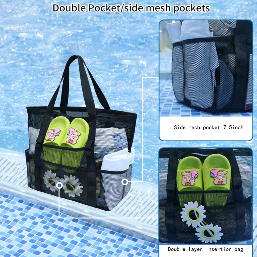 ABAHUB Mesh Beach Bag Tote Bag, Foldable Swim Large Beach Tote Bag With ...