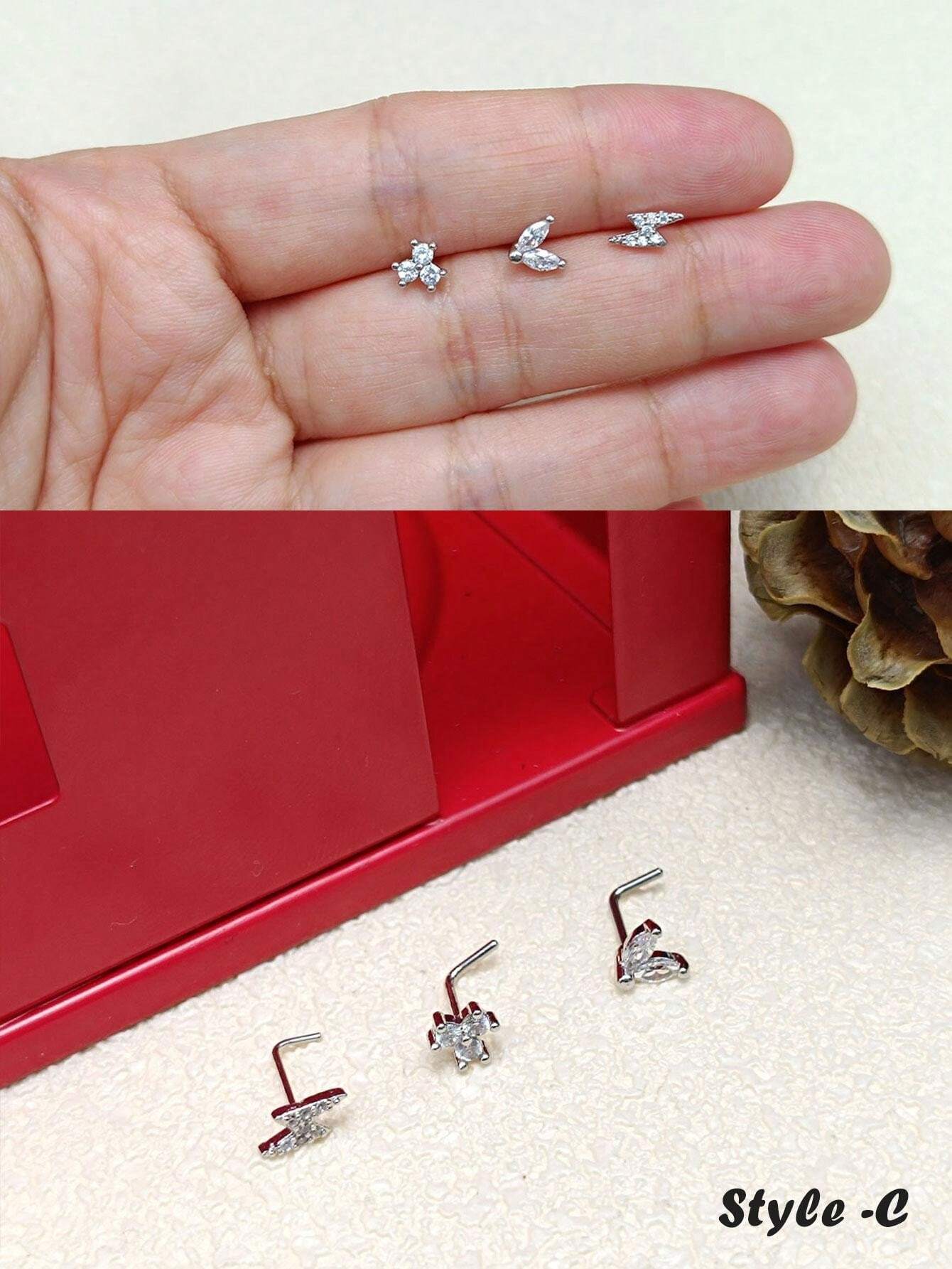 3pcs Nose Stud L Shape Nose Screw Bars 20G Surgical Steel Silver Gold ...