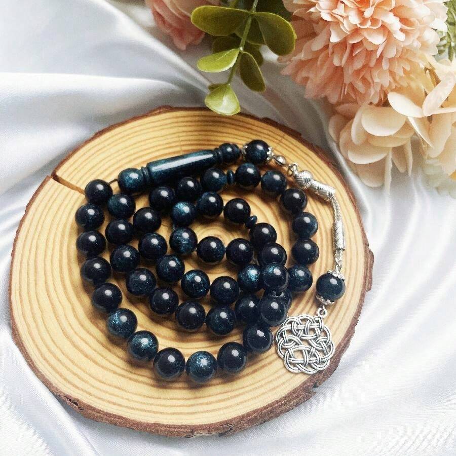 1pc 45-Bead Blue Thin Sparkling Amber Imitation Tasbih Bracelet, Unisex ...