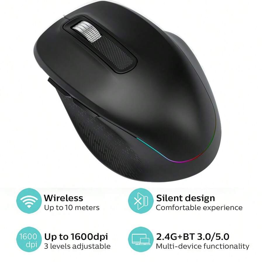 JOMAA Ergonomic Rechargeable LED Backlit Silent Wireless Mouse 2.4G ...
