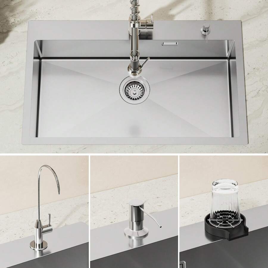 Kitchen Sink Stainless Steel 75x45x19CM Sink 1 Basin With Foldable ...