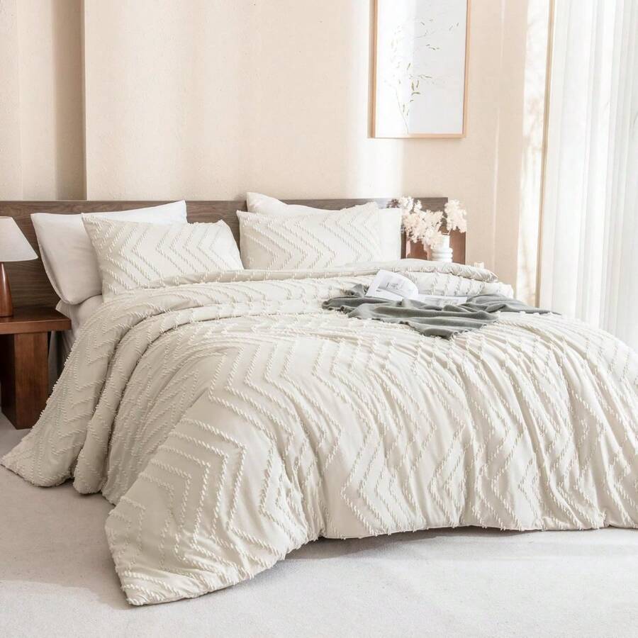 Queen Comforter Set Beige, Comforters Queen Size Boho Cream Soft Warm ...