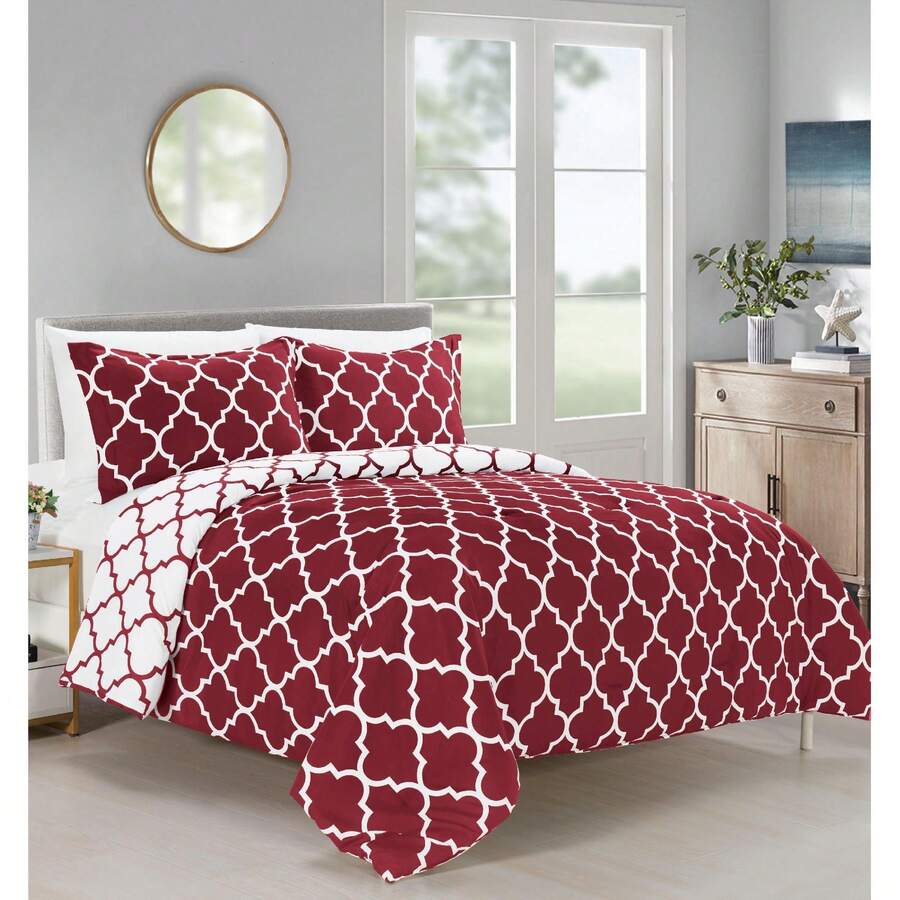 Elegant Comfort 3-Piece Moroccan Trellis Reversible Comforter Set ...