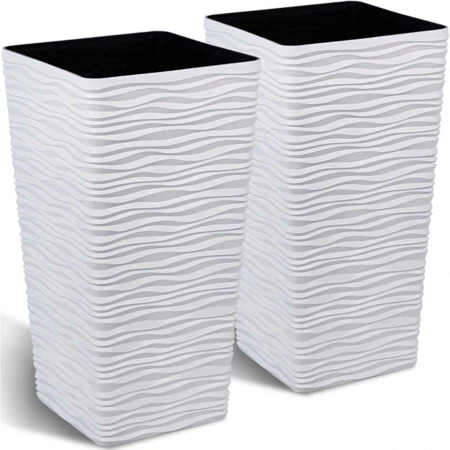Garden 2-Pack Tall Tapered Planter - Plastic White Square Plant Pots ...