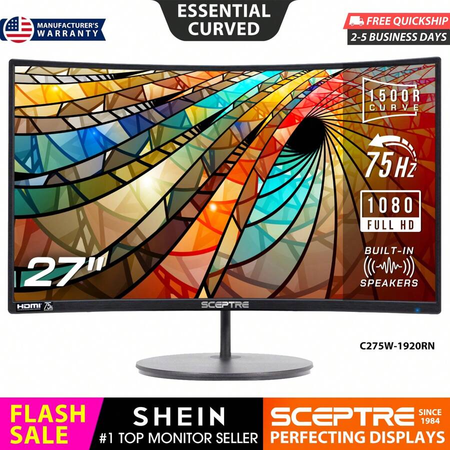 SCEPTRE Curved 27" Computer Monitor Gaming Office 1500R 1920x1080 75Hz ...
