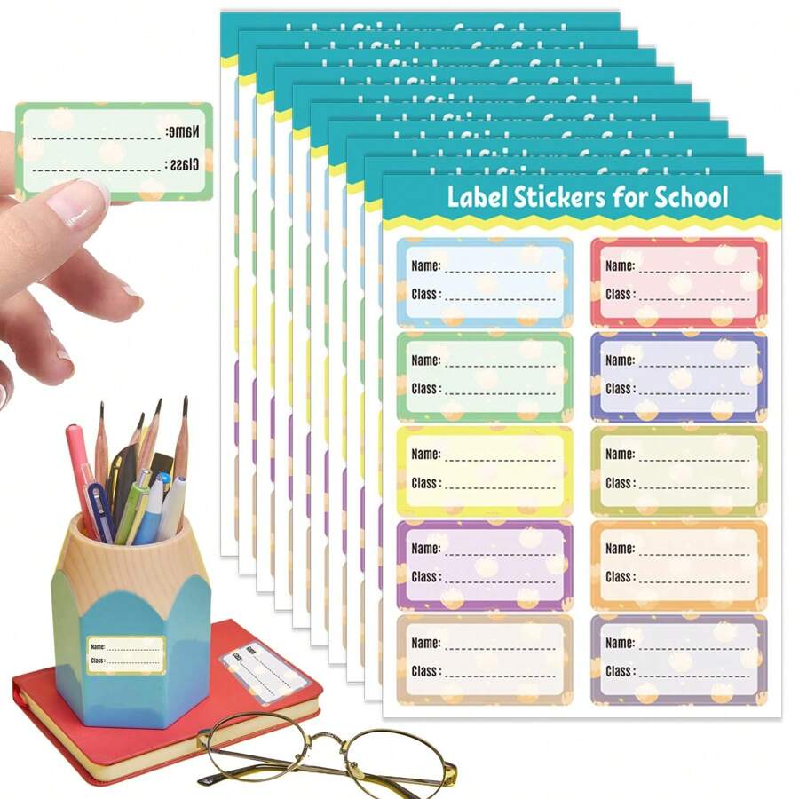 100 stuks/10 vellen Naamlabels voor school Flessenlabels voor de klas Waterdichte herbruikbare ...