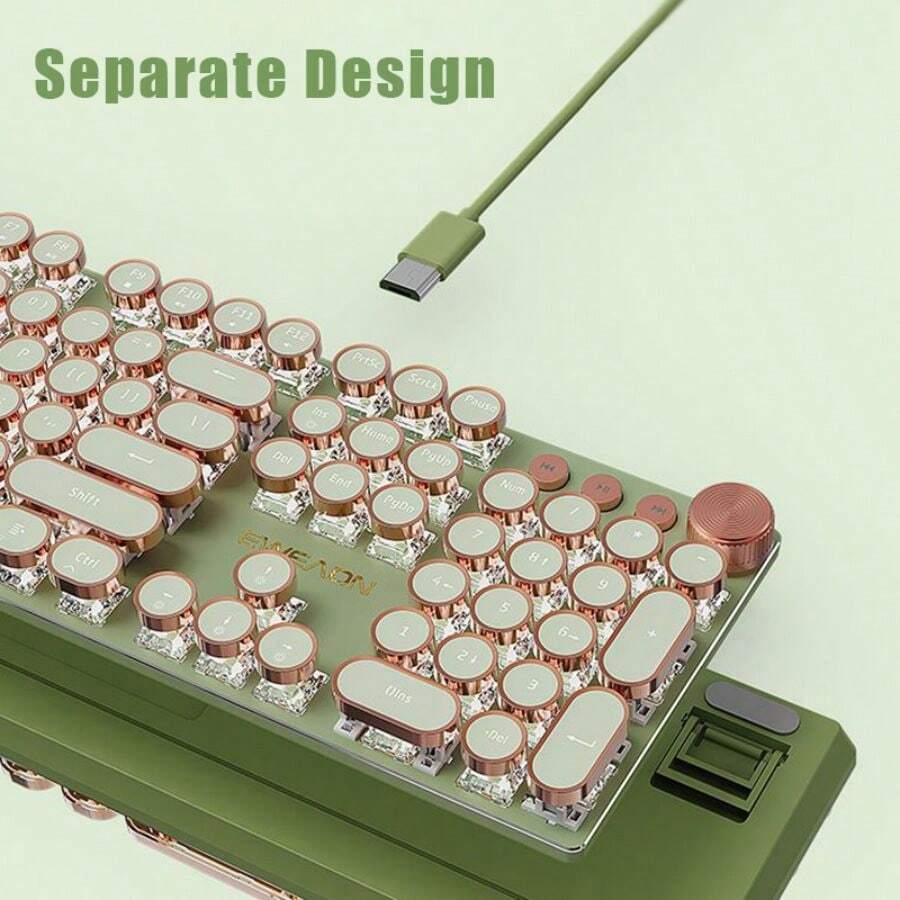 EWEADN EWEADN V20 Punk Typewriter Mechanical Gaming Keyboard, All-Metal Panel 104 Keys Full Size ...