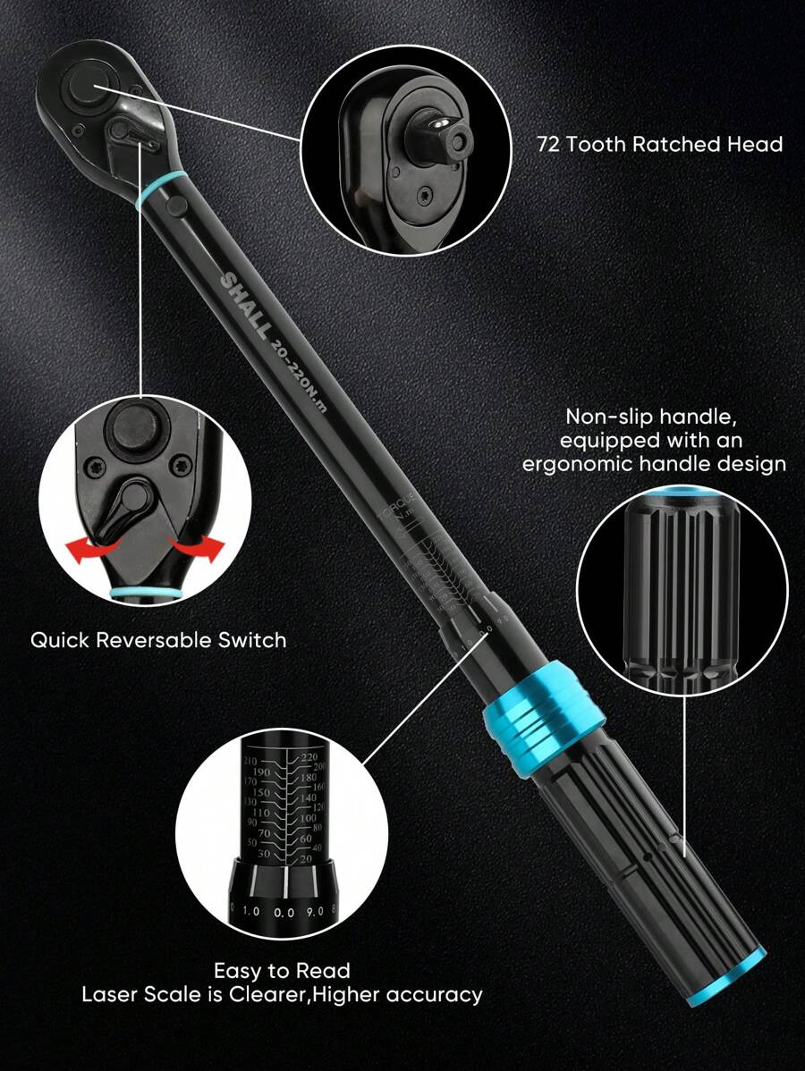 SHALL 8-Piece 1/2" Torque Wrench Set Drive Click Torque Wrench Dual ...