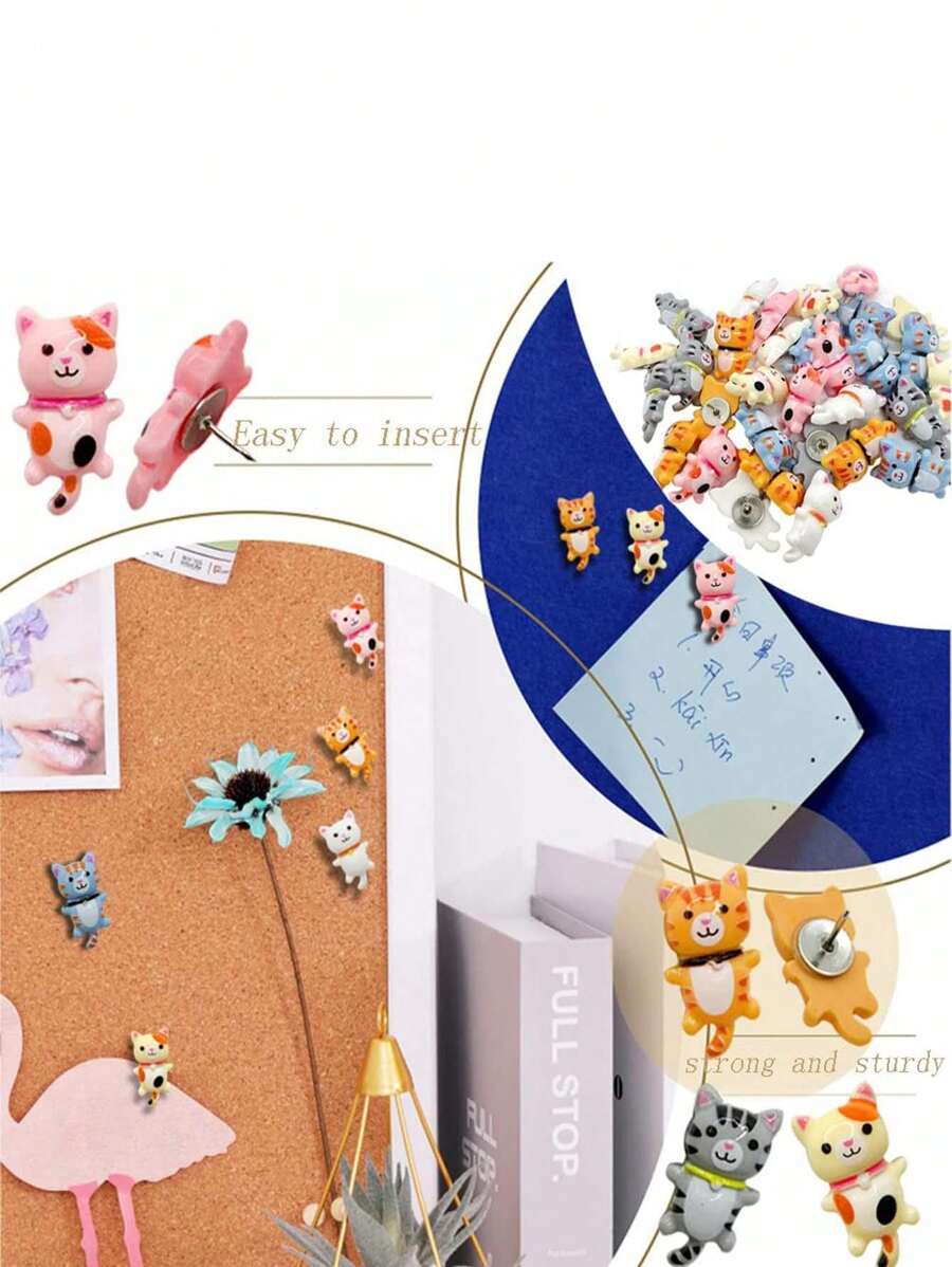 30 Pcs Cat Push Pin, Little Flower Cat Decorative Push Pin, Cute Thumb ...