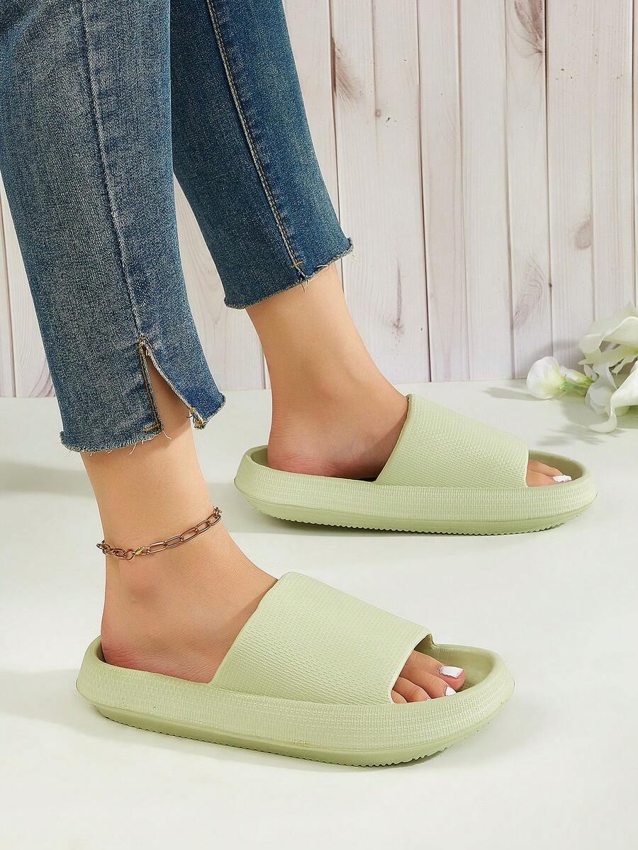 Women Green Slides, Minimalist Single Band Slides | SHEIN USA