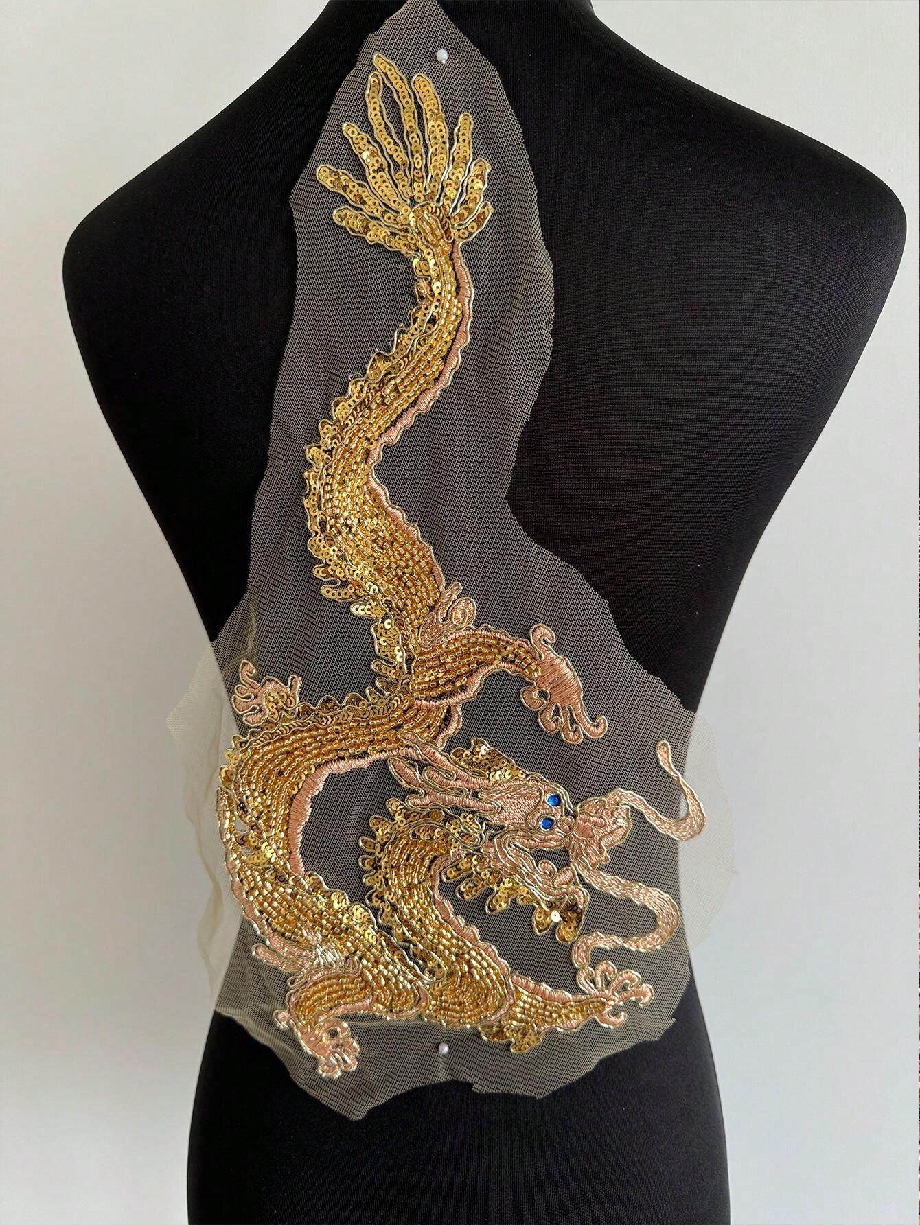 3D Golden Dragon Embroidery Decal Iron Sewing Patch, Chinese Loong ...