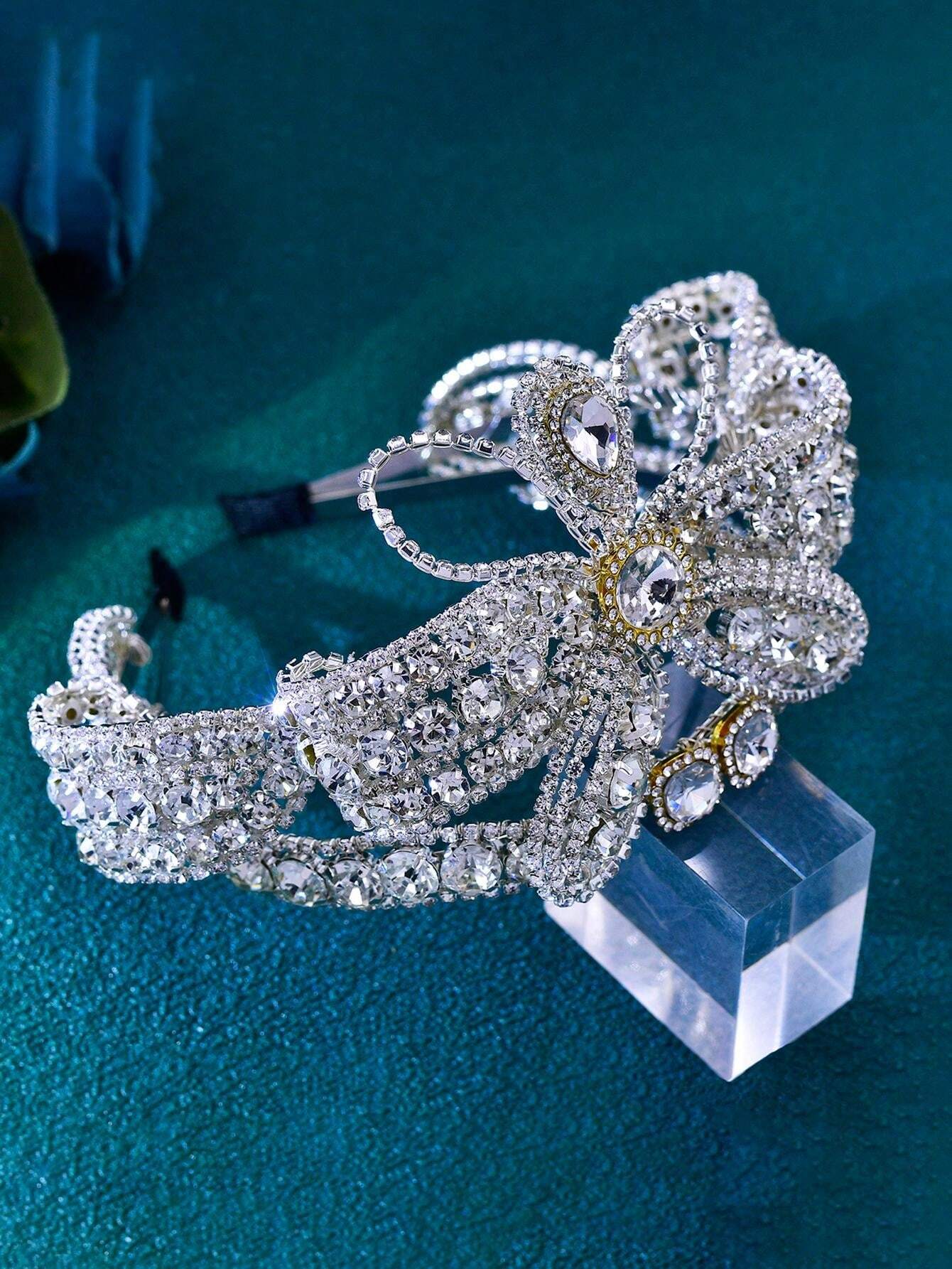 Luxury Queen Crown Rhinestone Flower Hairband, Bridal Wedding Dress ...