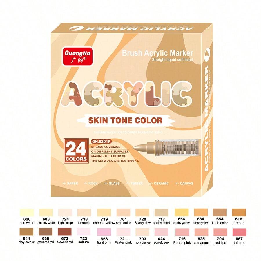 Guang Na 24 Colors Soft Brush Acrylic Marker Pen Set, Skin Tone, Used ...