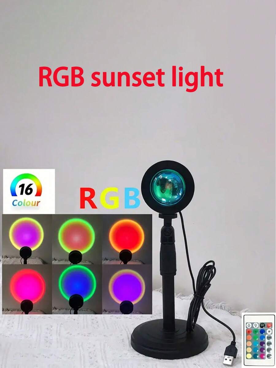 Adjustable Height RGB Sunset Lamp, USB Projection Lamp With Remote ...