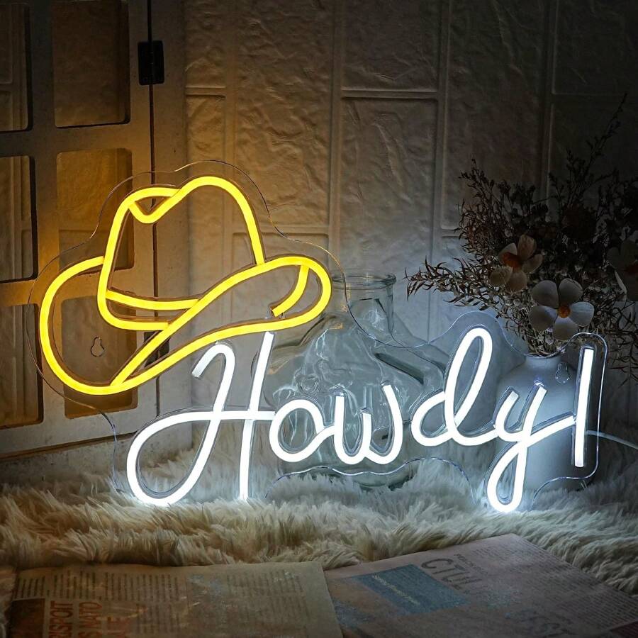 Howdy Cowboy Neon Signs Cowboy Hat Cool LED Neon Lights Dimmable Neon ...