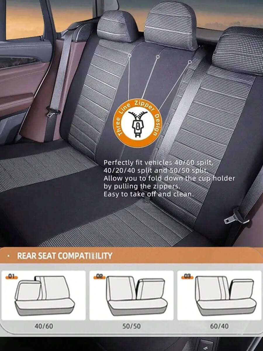 5 Seat Car Seat Covers Full Set, Breathable Premium Cloth Automotive ...