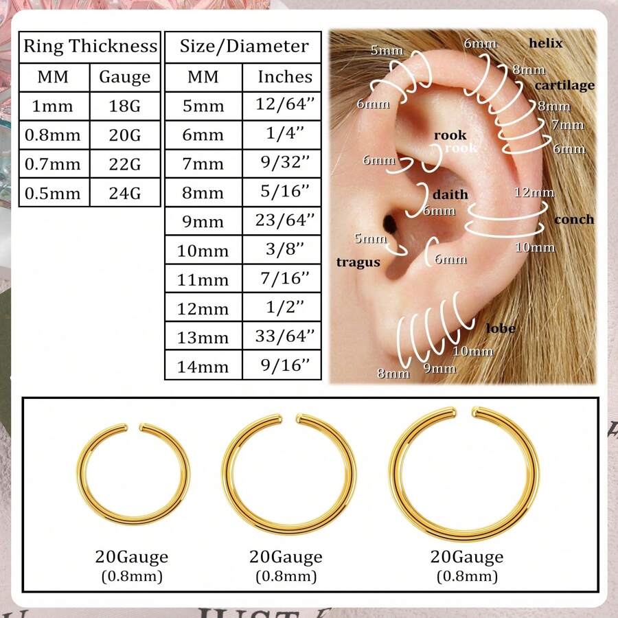 3 Pairs 14k Gold Plated Small Hoop Earrings Set For Women G23 Titanium Hypoallergenic Cartilage ...
