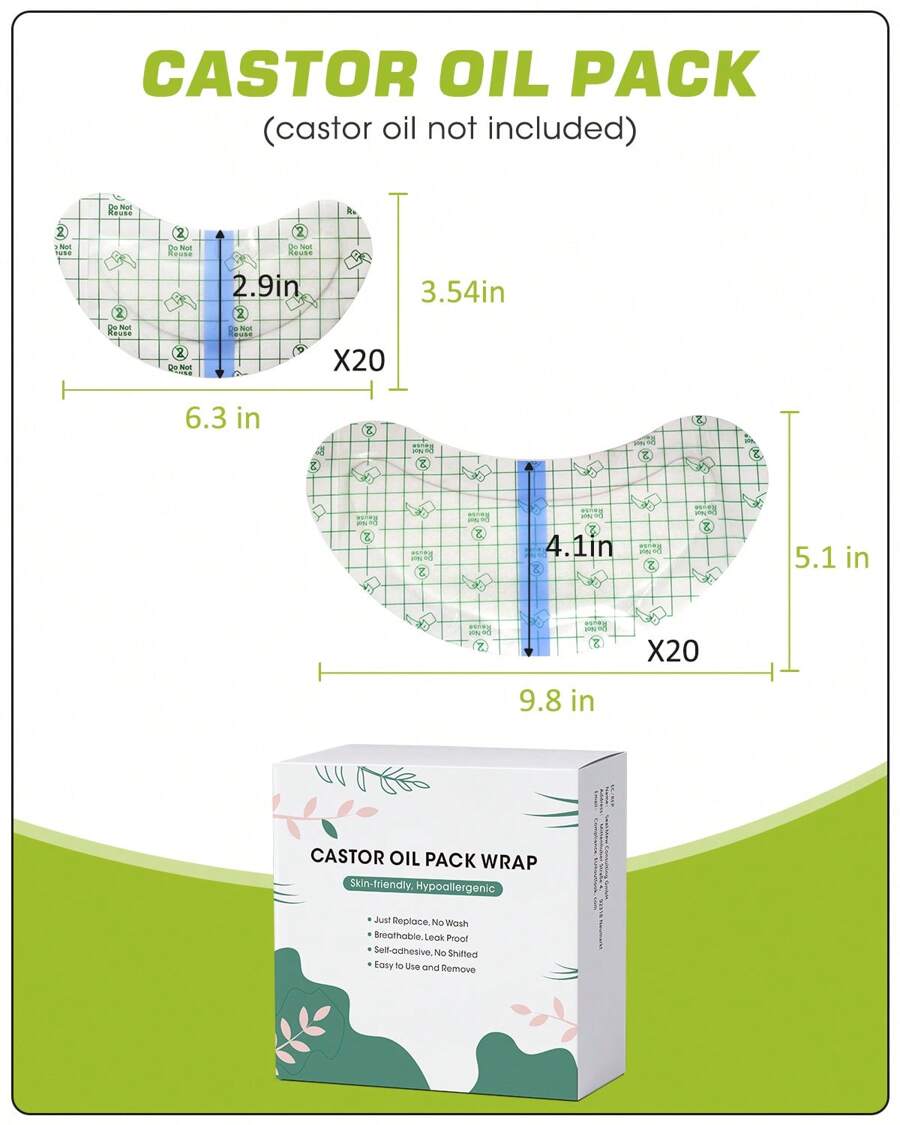 40 PCS Organic Castor Oil Pack Wrap, Disposable Castor Oil Packs For ...