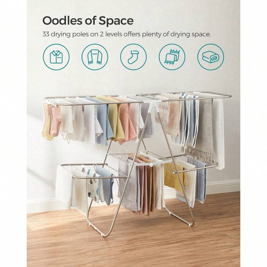Clothes Drying Rack, Foldable 2-Level Laundry Drying Rack, Free ...