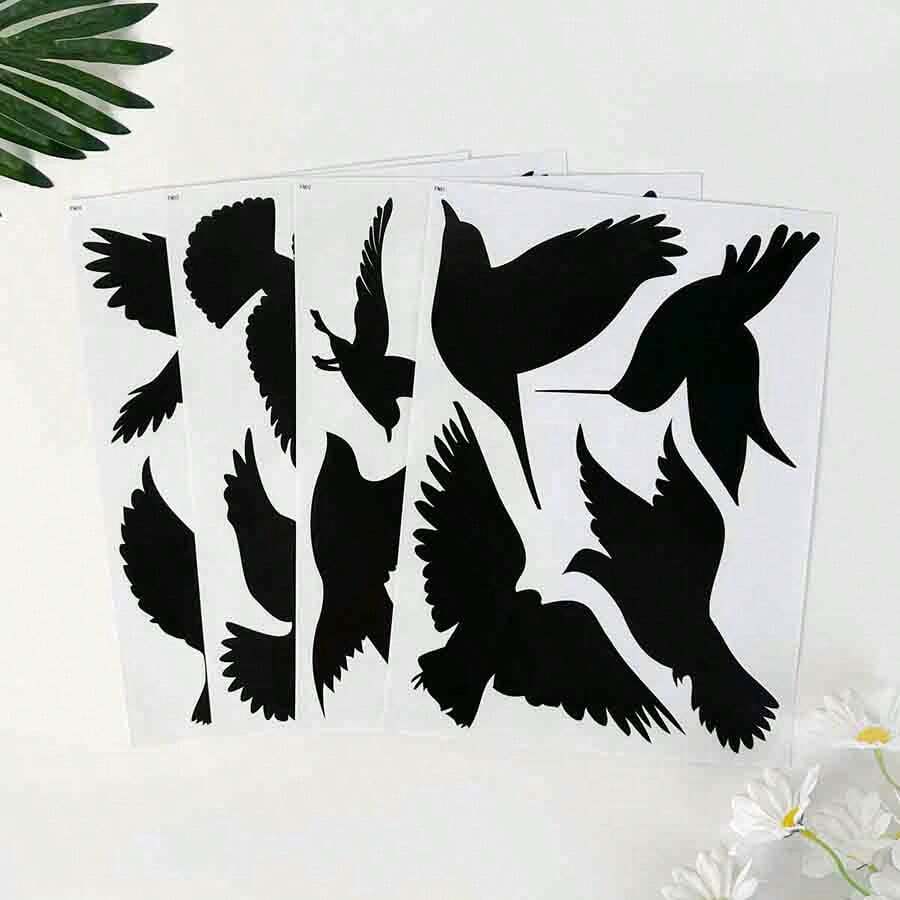 4pcs Hummingbird Electrostatic Window Stickers, Black Non-Adhesive ...