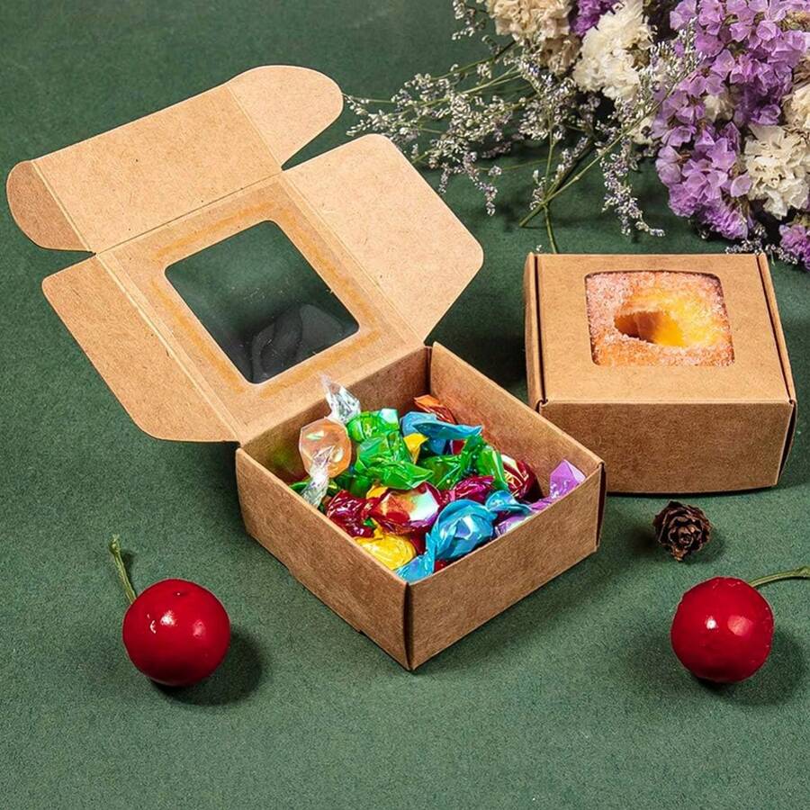 30 Packs 2.5x2.5x1.2 Square Brown Kraft Paper Boxes Gift Candy Boxes ...