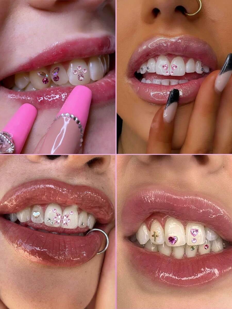 55 Pieces Tooth Gems DIY Teeth Crystal Flat Back Glass Gemstone Multi ...