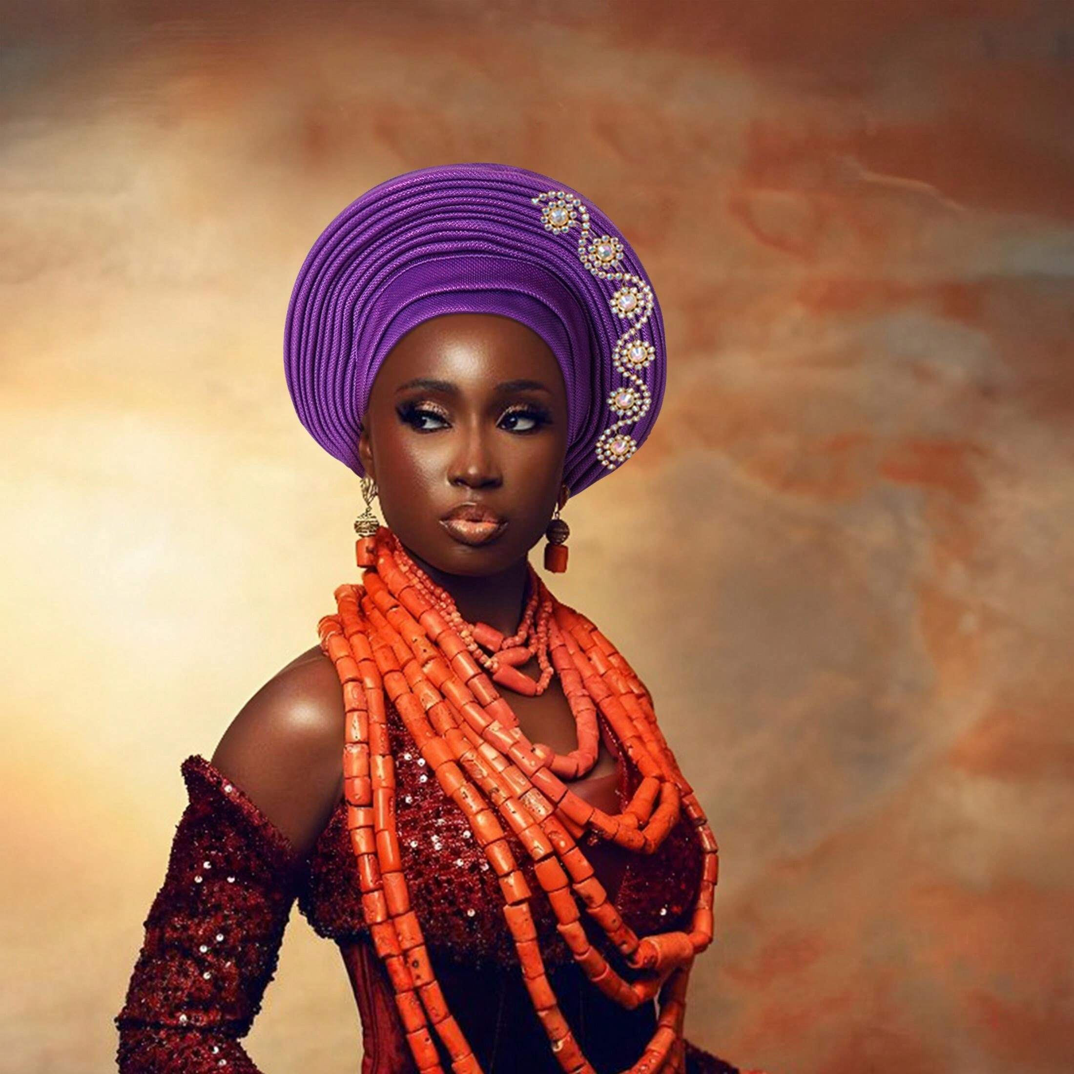 African Style Head Wrap With Layered Bejeweled Edge Head WrapAccents ...