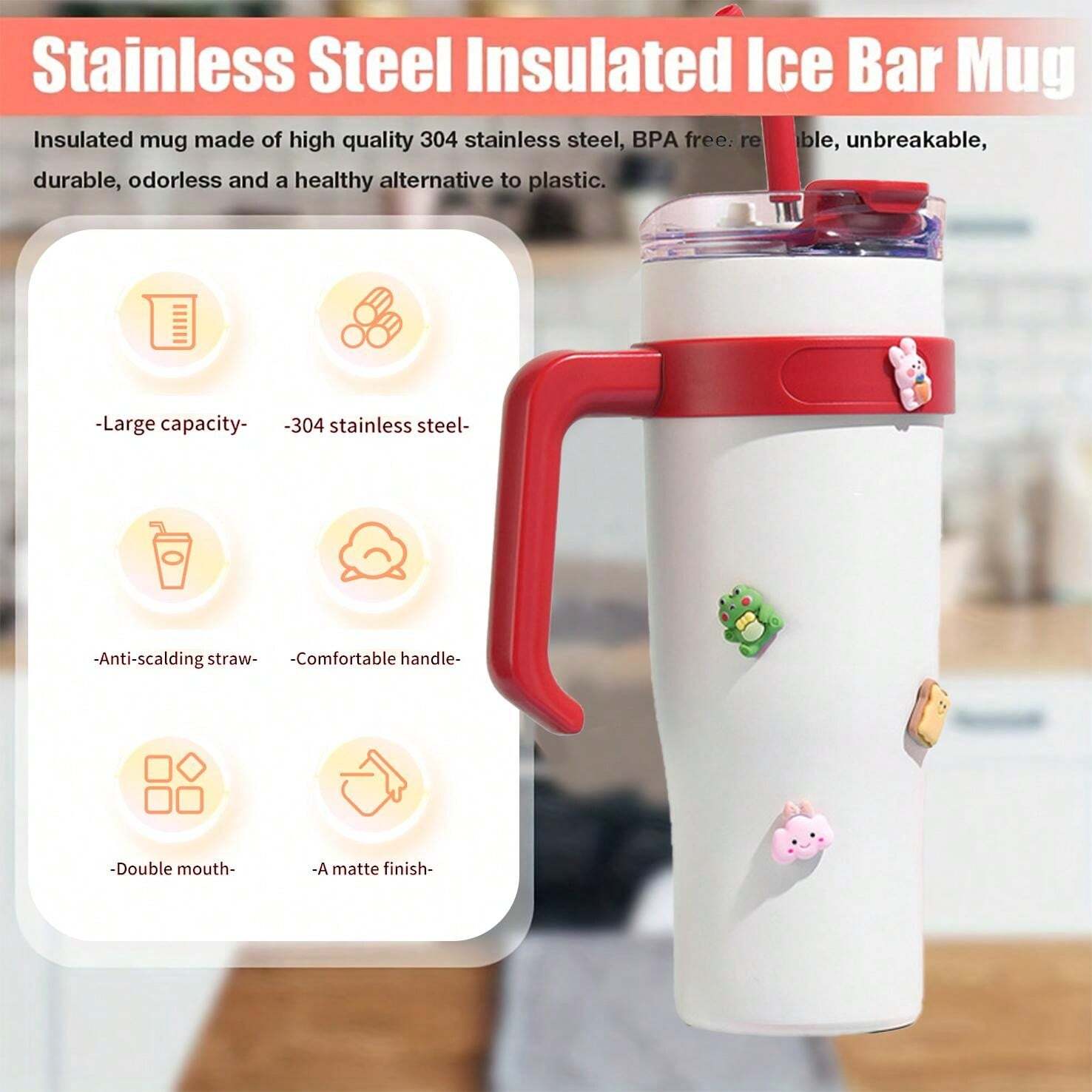 New Style 1250ML Tumbler With Handle Lid Straw Stainless Steel Freeze Water Bottle Vacuum Cup ...
