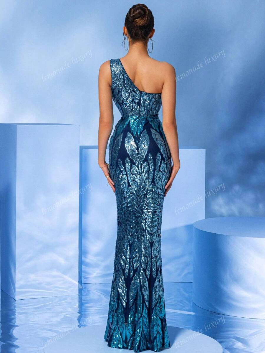 Robe de soirée longue jusqu'aux pieds, avec une seule épaule, à ...