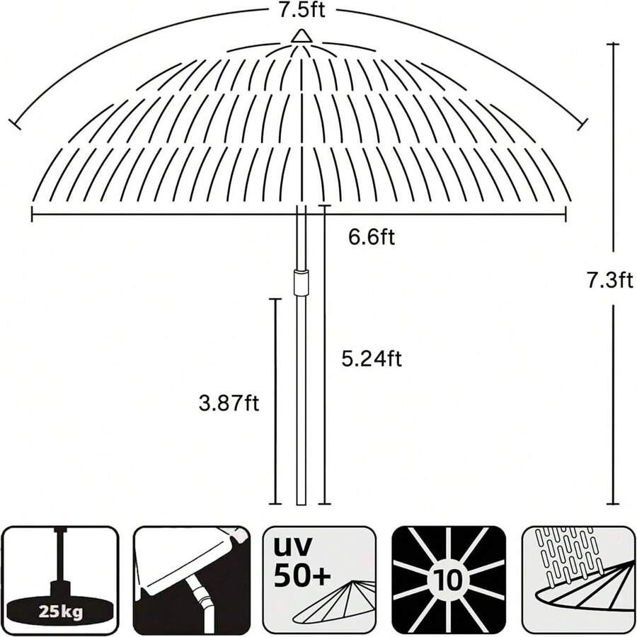 7.5ft Hula Thatched Patio Beach Umbrella Hawaiian Style 10 Ribs UPF 50 ...
