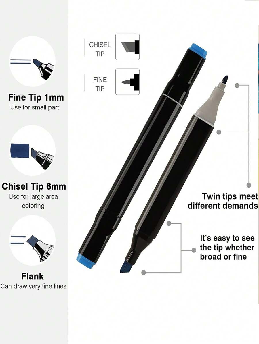 12/24/36/48/60/80/100/120/168 Color Dual Tip Art Markers Double-Ended ...