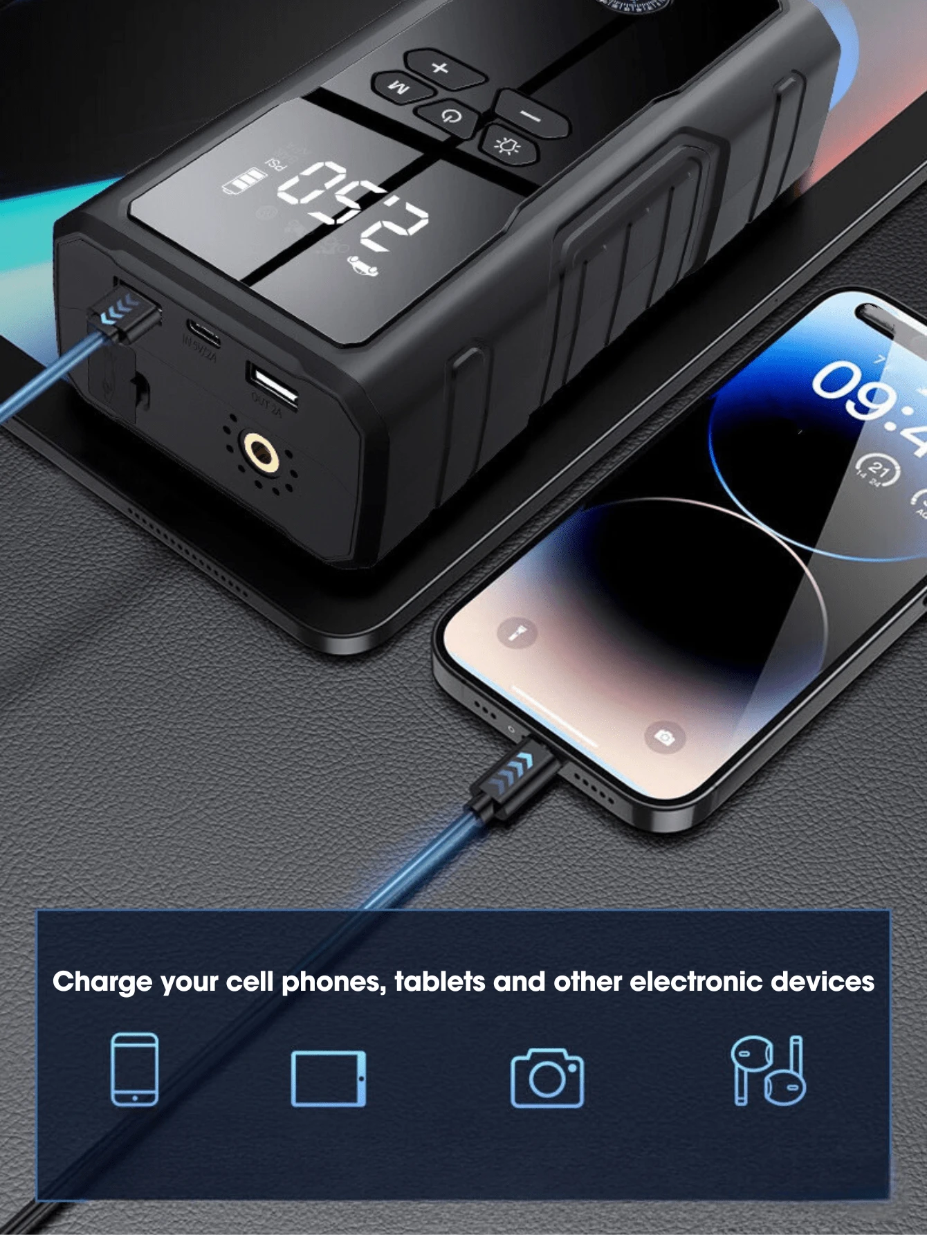 4 In 1 Portable Multifunctional Jump Starter With Air Compressors And ...