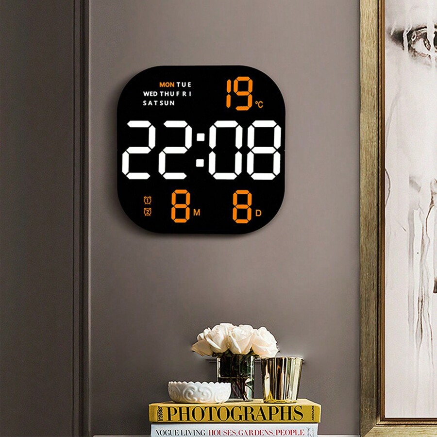 Orange Led Digital Wall Clock 10 Level Adjustable Brightness Time ...