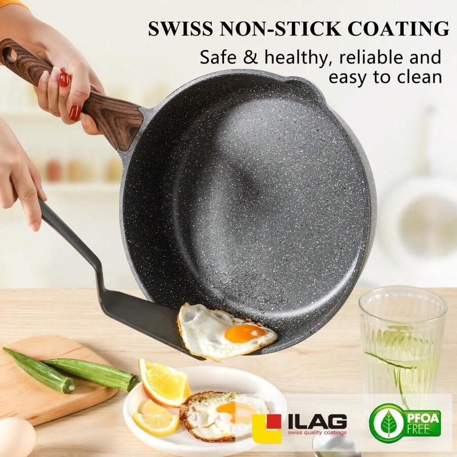 Nonstick Deep Frying Pan Skillet, 12-Inch Saute Pan With Lid, Stay-Cool ...