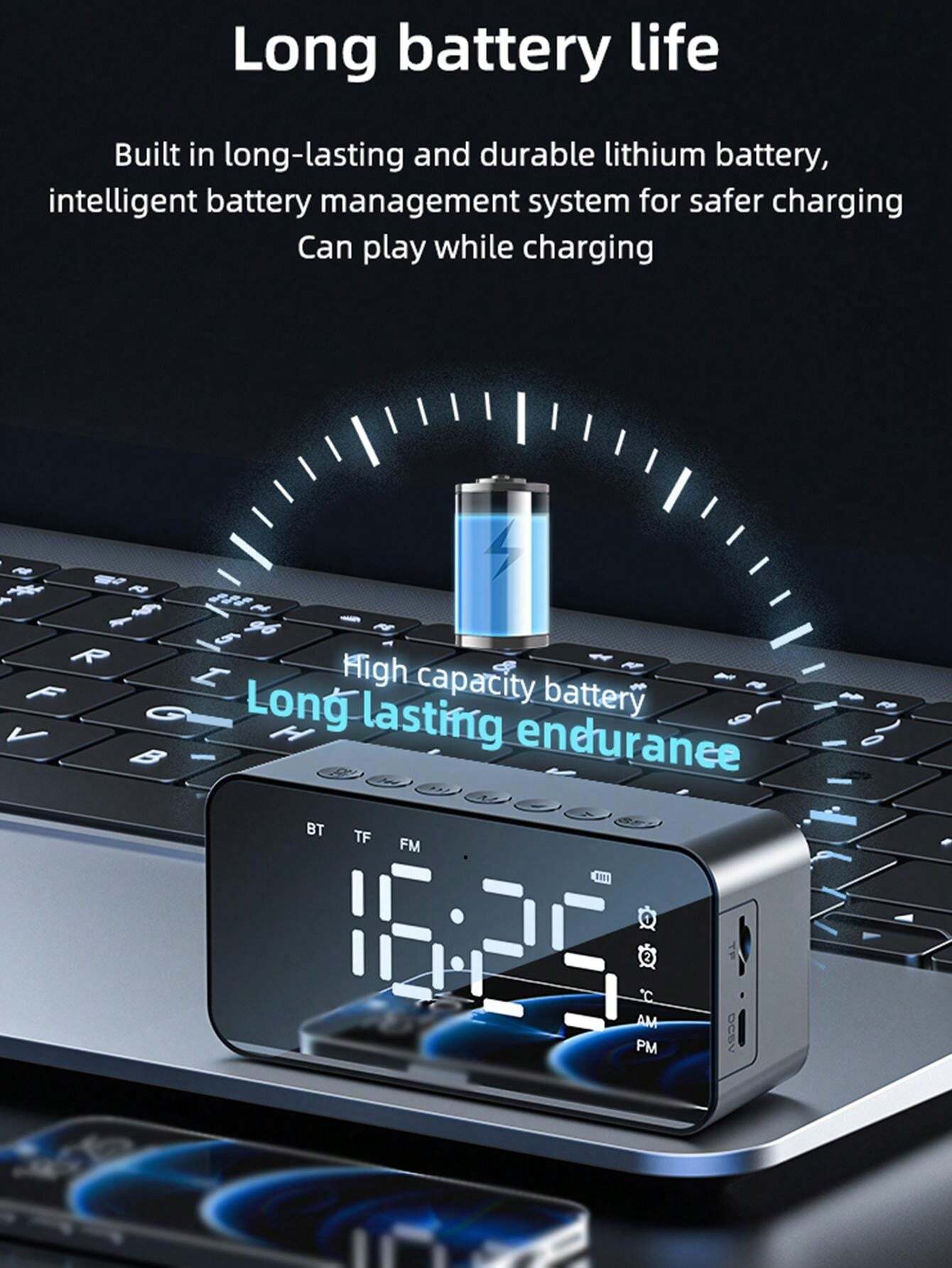 Desktop Mini LED Mirror Digital Clock, Bluetooth Wireless Speaker ...