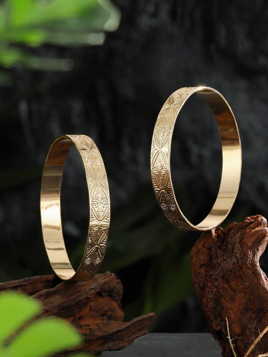 1pc Gold Plated Copper Floral Carved Bangle, Hawaiian, Tongan, Samoan ...