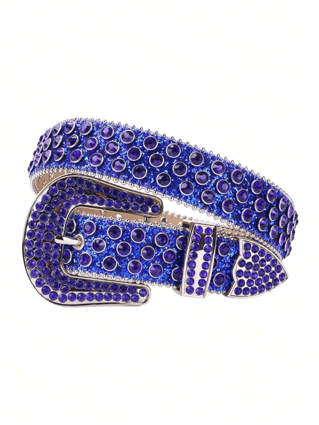 Men's Women's Fashion Sparkle Blue Rhinestone Belt For Women Men ...