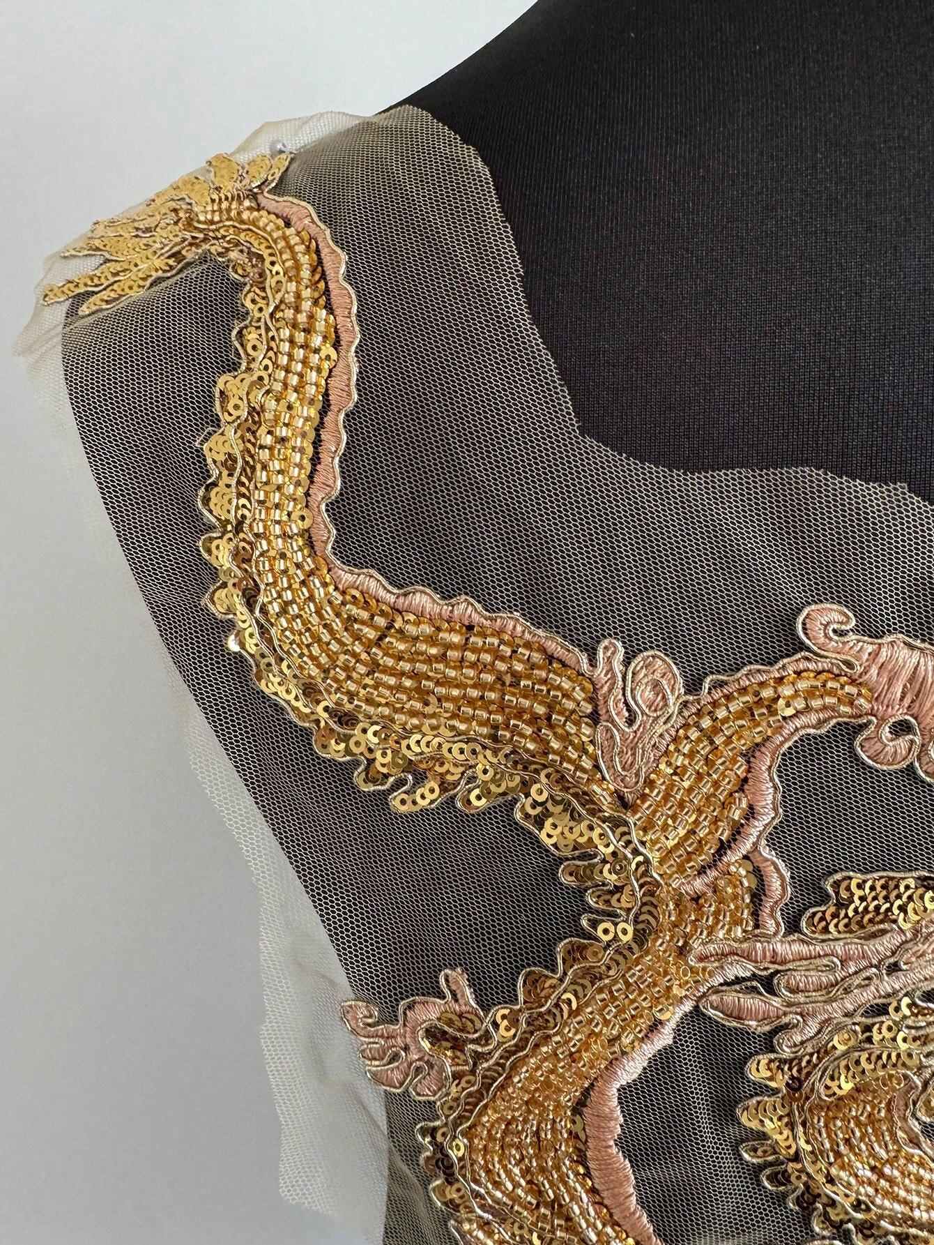 3D Golden Dragon Embroidery Decal Iron Sewing Patch, Chinese Loong ...