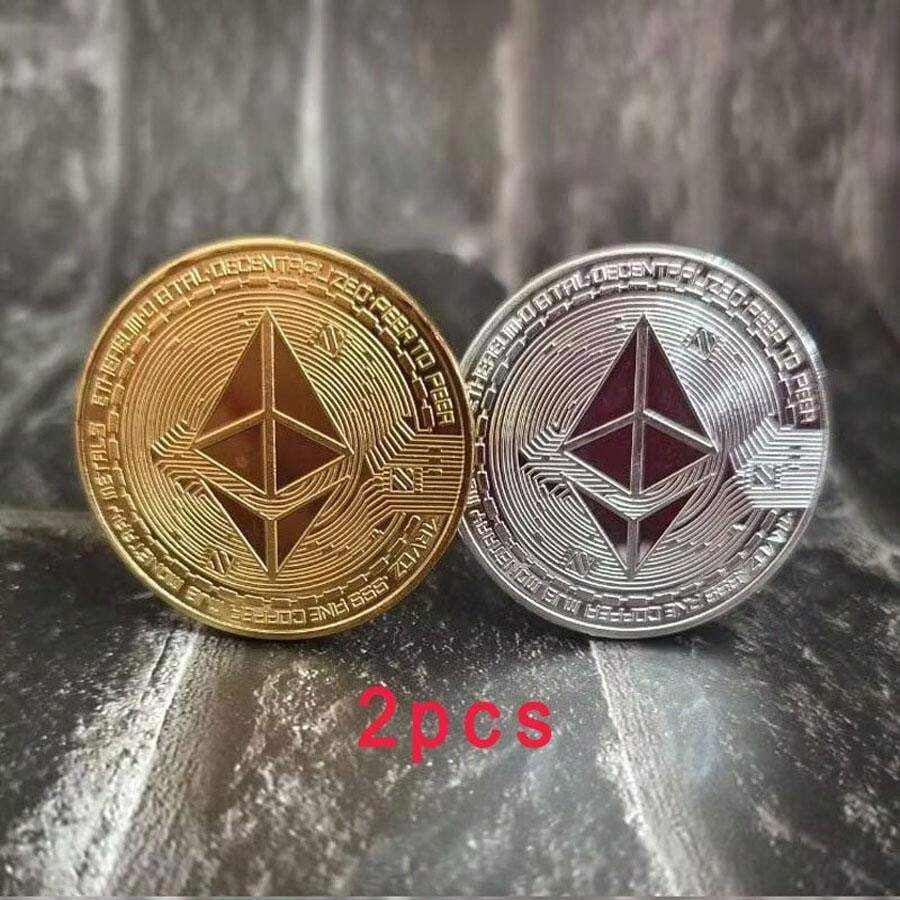 2 Pcs(One Golden And One Silvery) ETH Golden Plated Patterned Ethereum ...