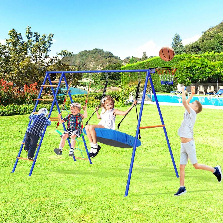 Fiziti 5 In 1 Swing Sets For Backyard, Outdoor Metal Swing Sets For ...