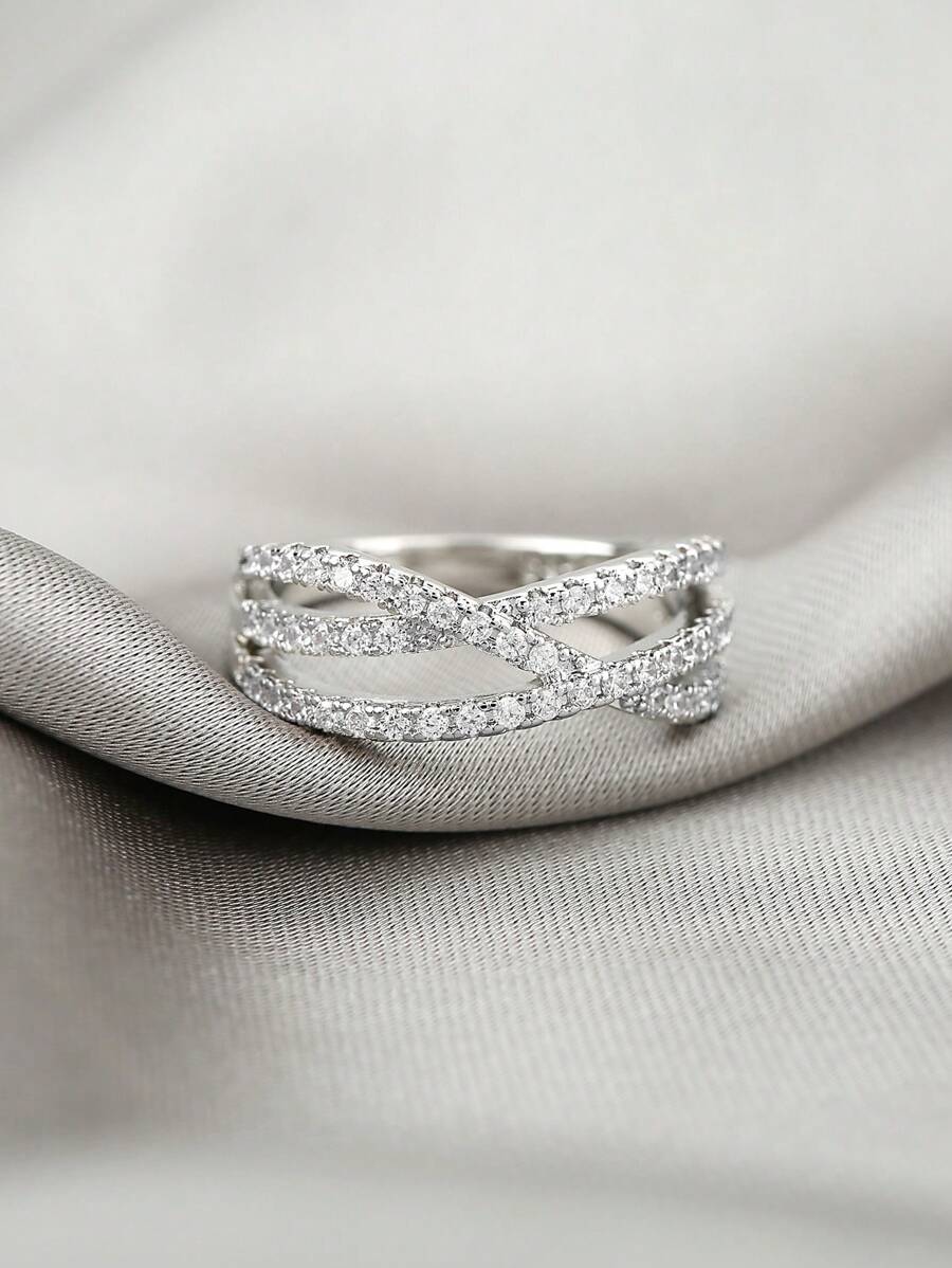 1pc Fashionable Full Rhinestone Bright Cubic Zirconia Copper Women's ...